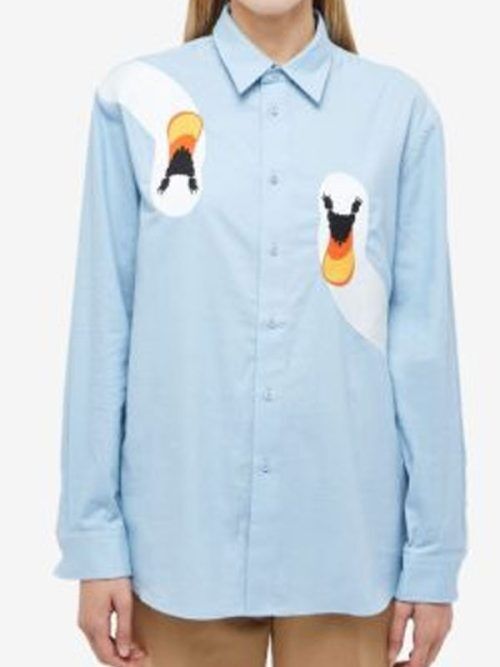Shop Baked with Love Holiday S01 Swan Print Light Blue Shirt