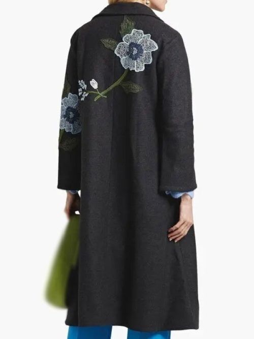 The Today Show Jenna Bush Hager Floral Black Long Coat